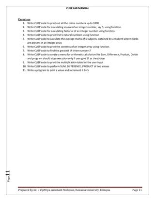 CLISP Lab Manual Dr J VijiPriya PDF