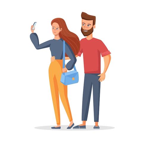 Premium Vector Lover Couple Make Selfie Photo With Smartphone Self