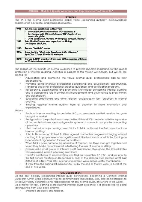 Aud107 Module 1 4 Notes For Internal Auditing Cia Part 1 Aud107