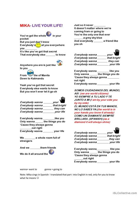 Live Your Life By Mika Lyrics English Esl Worksheets Pdf And Doc