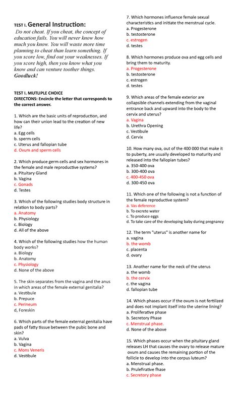 Midterm EXAM For Gender AND Society Nd Sem TEST I General Instruction Do Not