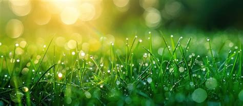 Premium Photo Dewy Grass Closeup
