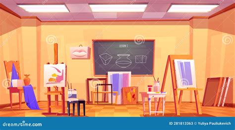 Art Classroom Interior With Painting Equipment Stock Vector
