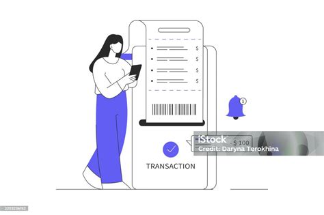 온라인 결제 모바일 뱅킹 개념 여자는 청구서를 지불하고 전화 응용 프로그램을 사용하여 온라인 거래를합니다플랫 만화 벡터 일러스트 레이 션 아이콘 스타일리시한 추상 웹