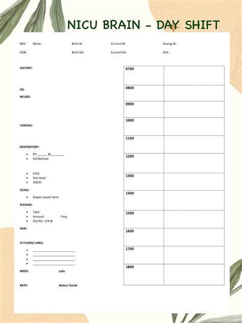 NICU Report Sheet NICU Brain Neonatal Nursing Etsy