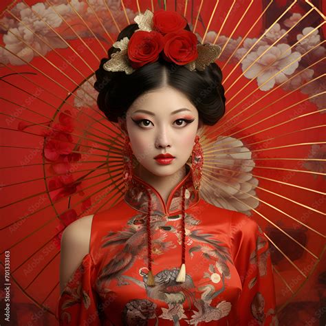 Potrait For Chinese Young Lady Who Wear Chinese Traditional Dress And