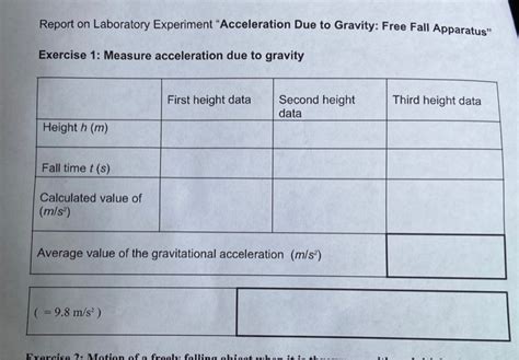 Solved Report On Laboratory Experiment Acceleration Due To Chegg