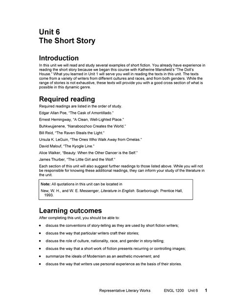 Unit6 Lecture Notes 6 Unit 6 The Short Story Introduction In This