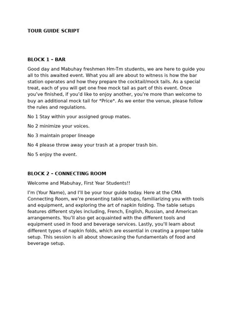 Tour Guide Script Pdf Cooking