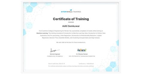 Aditi Somkuwar On Linkedin Successfully Completed The Machine Learning