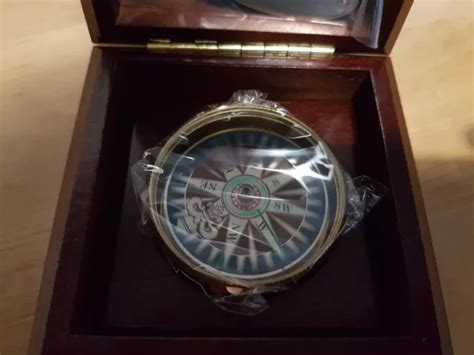 New Brass Compass In Mahogany Wooden Carrying Felt Lined Box Marine