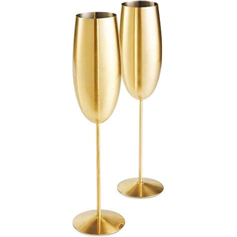 Vonshef Gold Champagne Glasses Shatterproof Stainless Steel Set 2