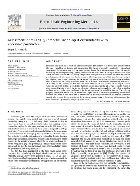 Pdf Assessment Of Reliability Intervals Under Input Distributions