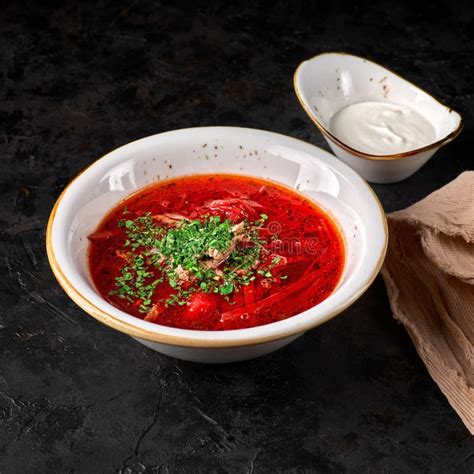 Traditional Ukrainian Russian Borscht Bowl Of Red Beet Root Soup