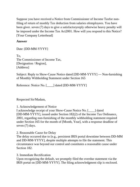 Response To Income Tax Notice For Tds Pdf Income Tax Taxes