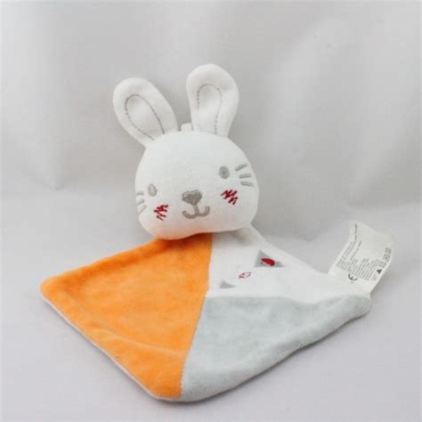 Doudou Plat Lapin Blanc Orange Gris SIPLECEC