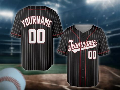 Custom Black Red Pinstripe Red Jersey Personalized Baseball Team Name