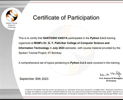 Santoshi Vaidya On Linkedin Iitbombay Spokentutorial Certificate
