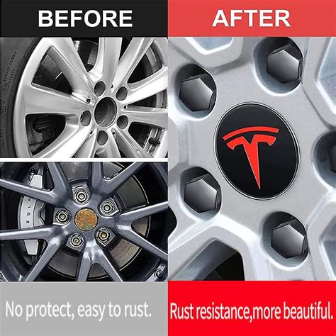 Aero hjulkapsler og hjulmøtrikdækselsæt med Tesla logo til Model Model Y rød Fruugo DK