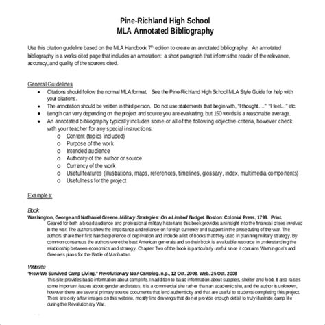 MLA Annotated Bibliography Templates Free PDF Examples