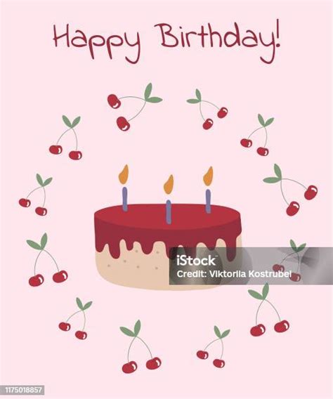 케이크와 체리 생일 카드입니다 공휴일에 대한 스톡 벡터 아트 및 기타 이미지 공휴일 귀여운 달콤한 음식 Istock