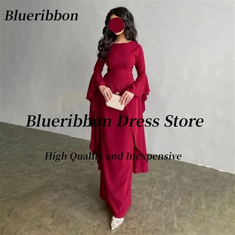 Blueribbon Long Sleeves Prom Dresses 2024 Saudi Arabia Women Wear Ankle