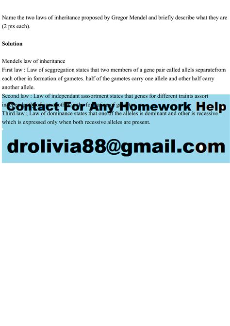 Name The Two Laws Of Inheritance Proposed By Gregor Mendel And Brief Pdf