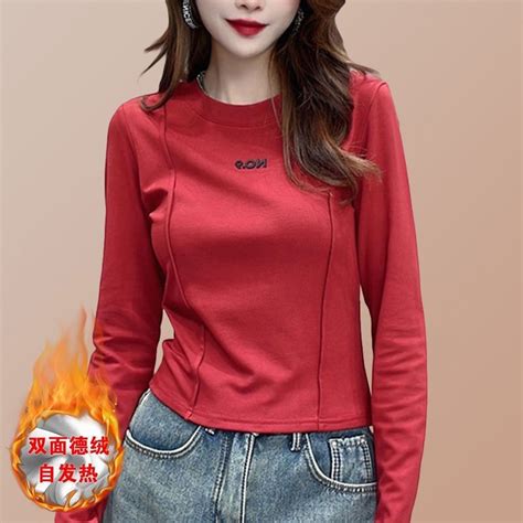 雙面德絨打底衫t恤女秋冬季緊身保暖加厚長袖內搭上衣ins 蝦皮購物