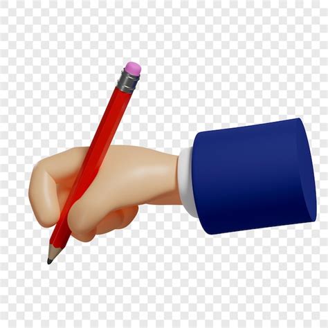 Premium Psd 3d Hand Holds A Red Pencil To Make Sketches Notes