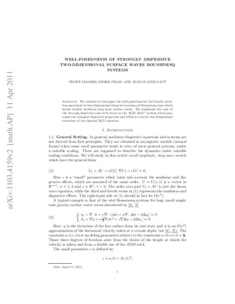 Pdf Well Posedness Of Strongly Dispersive Two Dimensional Surface Wave Boussinesq Systems