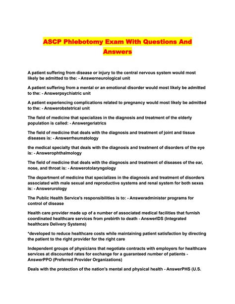 Solution Ascp Phlebotomy Exam With Questions And Answers Studypool