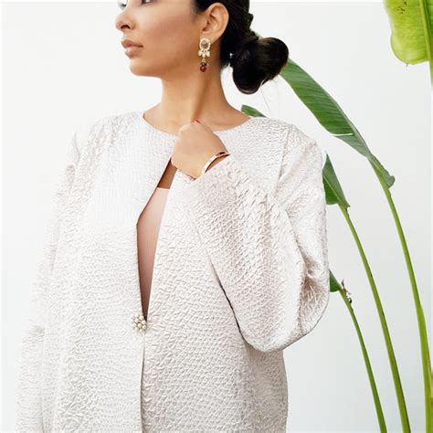 Qabeela Ss17 Off White And Matt Silver Jacquard Evening Duster