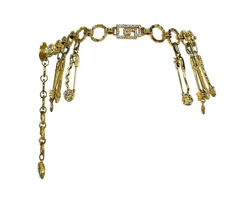 Ss 1994 Gianni Versace Gold Tone Rhinestone Safety Pin Medusa Chain