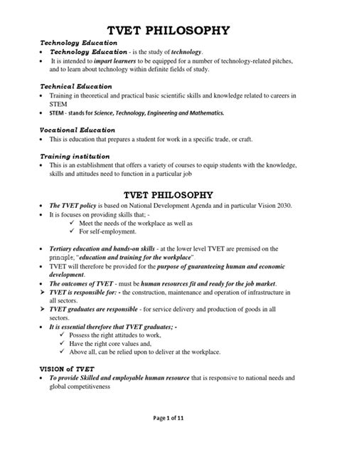 1 Tvet Philosophy Notes Pdf Vocational Education Governance