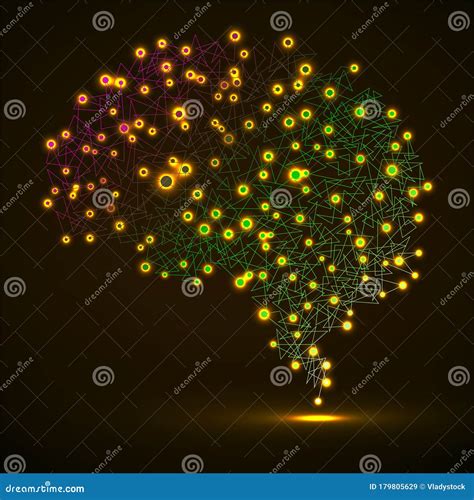 Abstract Human Brain Of Glowing Dots And Lines Polygonal Structure Stock Illustration