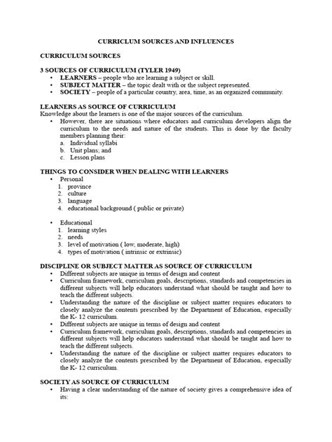 Curriclum Sources And Influences Pdf Curriculum Cognition