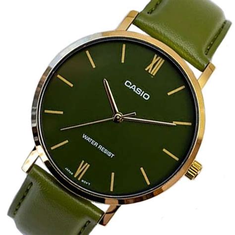 Casio Quartz Green Leather Watch Mtpvt01gl 3b Mtp Vt01gl 3bu