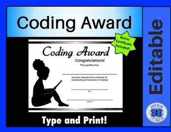 Coding Certificate Editable Girl Programmer By Diazi Blue Learning