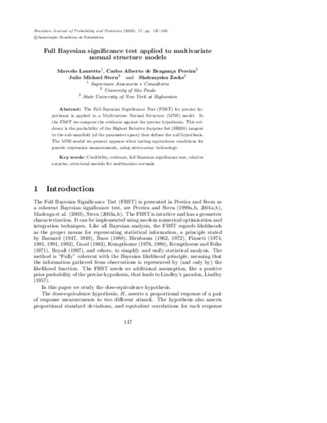 Pdf Full Bayesian Significance Test Applied To Multivariate Normal