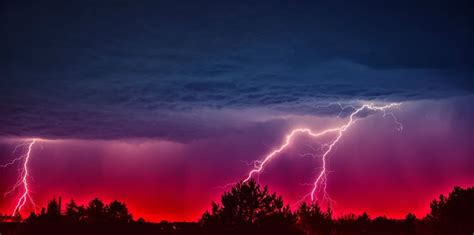 Wall Mural Powerful Lightning Strikes Colorful Thunder Sky From