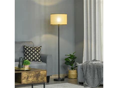 Lampadaire cannage style cosy 40 W max H 153H cm piètement mât noir