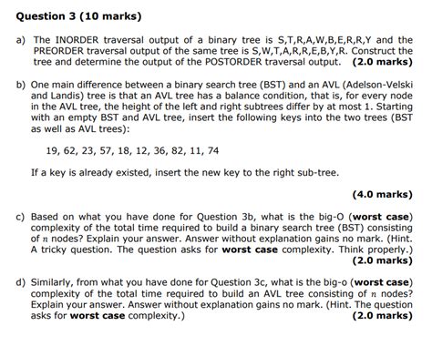 Solved Question Marks A The INORDER Traversal Output Chegg