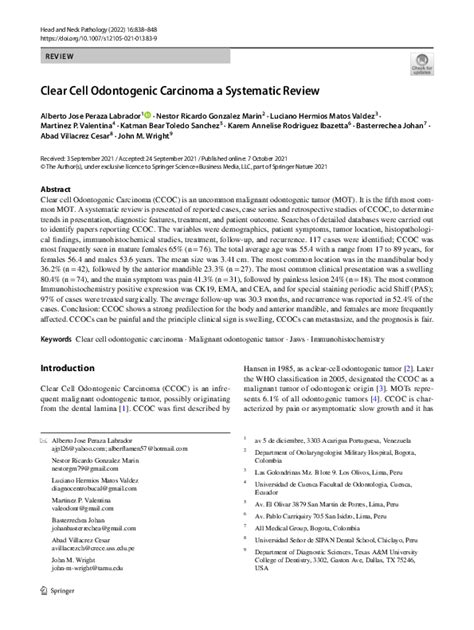 Pdf Clear Cell Odontogenic Carcinoma A Systematic Review Katman