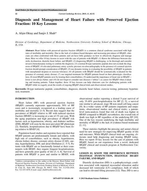 Pdf Diagnosis And Management Of Heart Failure With Preserved Ejection