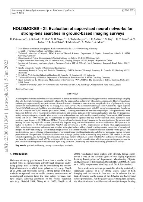 Pdf Holismokes Xi Evaluation Of Supervised Neural Networks For Strong Lens Searches In