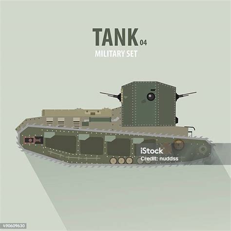 Battle Tank In Side View Military Vector Illustration Flat Design向量圖形及更