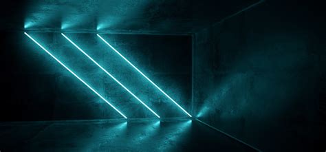 공상 과학 소설 네온 미래 지향적 인 사이버 펑크 빛나는 복고풍 현대 활기찬 블루 라이트 레이저 쇼 빈 무대 룸 홀 반사 콘크리트 그런 지 클럽 배경 3d 렌더링 0명에