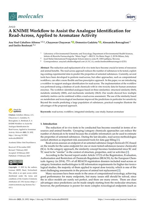 PDF A KNIME Workflow To Assist The Analogue Identification For Read Across Applied To