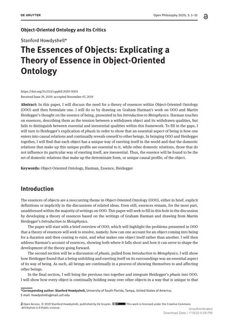 Pdf The Essences Of Objects Explicating A Theory Of Essence In