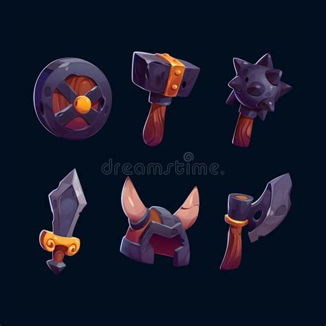 Viking Game Props Icons Axe Helmet Sword Shield Stock Illustration Illustration Of Magic